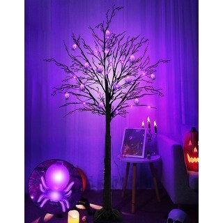 [Timer] 5.5 Ft High Halloween Lighted Tree Decor Black Spooky Tree with ...